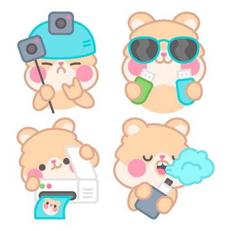 Free Vector Technology Stickers Collection With Kimchi The Hamster