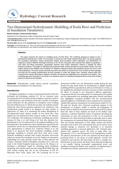 Pdf Two Dimensional Hydrodynamic Modelling Of Koshi River And