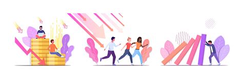 금융 위기 파산 투자 위험 개념 컬렉션 전체 길이 복사 공간 수평 아래로 떨어지는 경제 화살표에 대해 좌절 기업인 설정 가공의