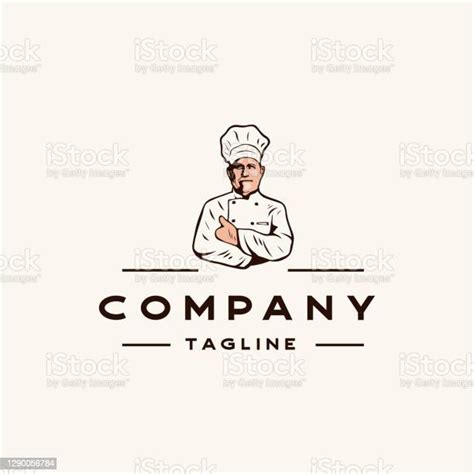 레스토랑 카페 바 스톡 일러스트 배너를위한 클래식 빈티지 복고풍 요리사 사인 모자 모자 요리사의 모자 상업 주방 요리 고기에