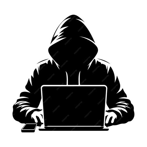 Hacker Silhouette Vector Computer Hacker With Laptop Icon Illustration