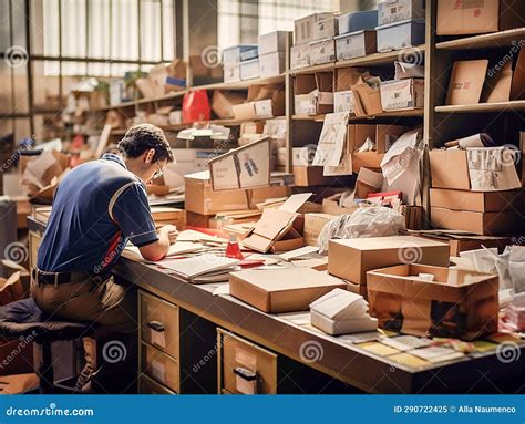 A Postal Worker Sorting Mail In A Post Office Stock Illustration