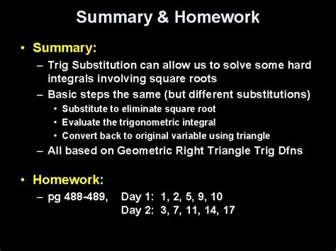 Lesson 7 3 Trig Substitution Table Of Trigonometric