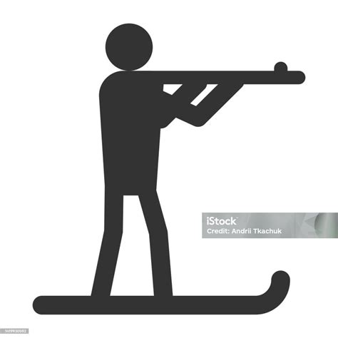 바이애슬론 스키 아이콘 흰색 배경에 격리된 평면 스타일 벡터 일러스트 레이 션 Championship에 대한 스톡 벡터 아트 및 기타 이미지 Championship