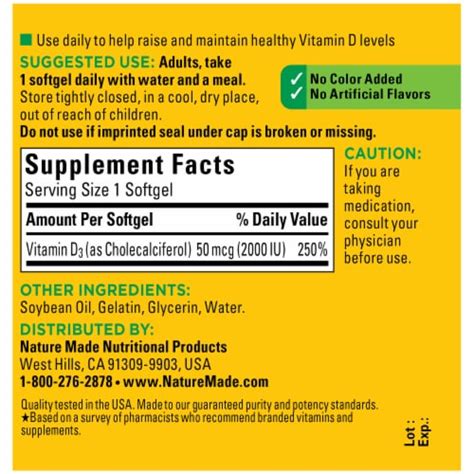 Nature Made® Vitamin D3 Softgels 2000iu 90 Ct Fred Meyer