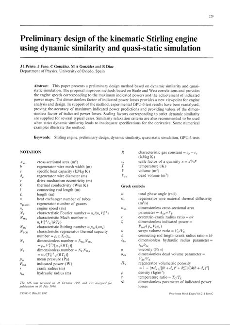 Pdf Preliminary Design Of The Kinematic Stirling Engine Using Dynamic Similarity And Quasi