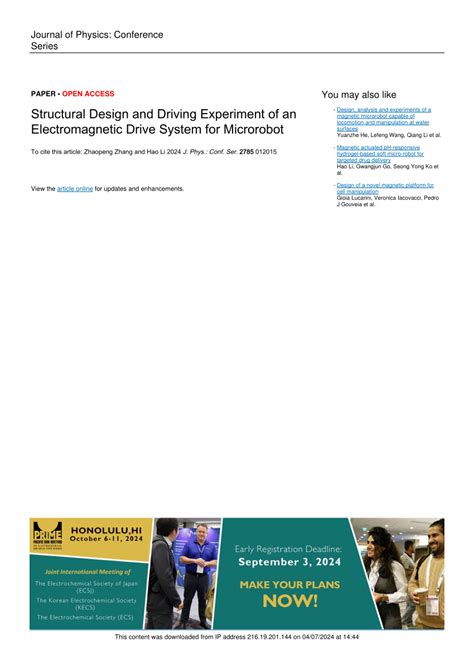 Pdf Structural Design And Driving Experiment Of An Electromagnetic Drive System For Microrobot