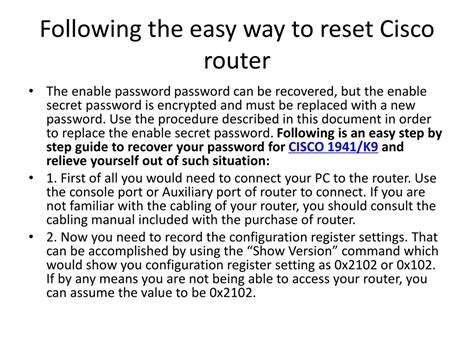 Ppt How To Reset Password For Cisco 1941k9 Powerpoint Presentation Id1408334