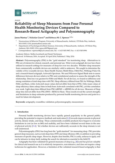 Pdf Reliability Of Sleep Measures From Four Personal Health Monitoring Devices Compared To