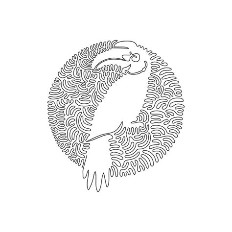 Continuous Curve One Line Drawing Of Exotic Hornbill Abstract Art In Circle Single Line