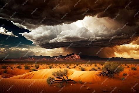 Premium Photo Storm Clouds In Sky Over Desert Landscape With Dramatic