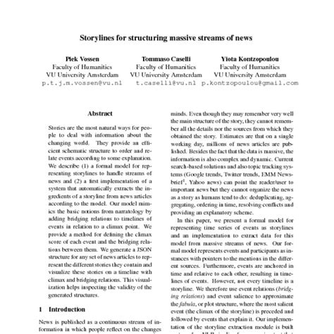 Storylines For Structuring Massive Streams Of News Acl Anthology