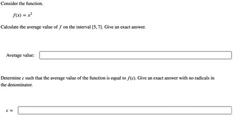 Solved Consider The Function F X X2 Calculate The Average