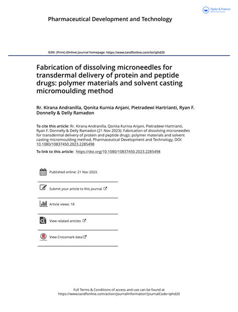 Pdf Fabrication Of Dissolving Microneedles For Transdermal Delivery