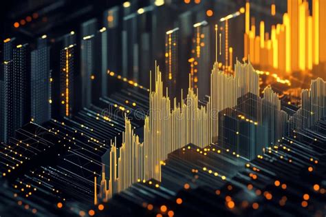 Dynamic Digital Landscape With Fluctuating Data Visualization At Dusk