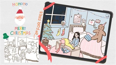 아이패드 드로잉🌙2020 크리스마스 일러스트 그리기 🎁일러스트 스케치컬러링 도안 무료 공유🎁 Youtube