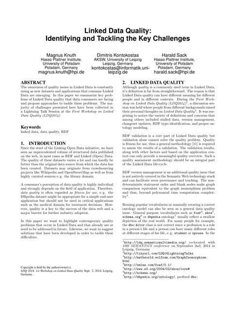 Pdf Linked Data Quality Identifying And Tackling The Key Challenges