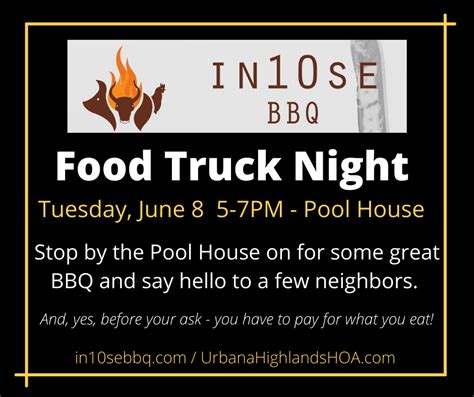 Food Truck Night In10se Bbq 5 7pm Urbana Highlands Hoa
