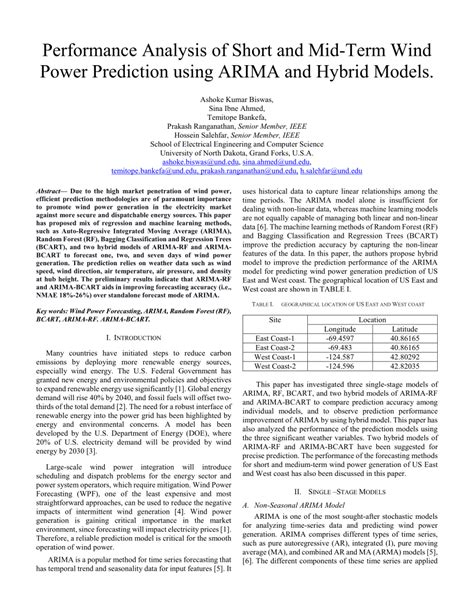 Pdf Performance Analysis Of Short And Mid Term Wind Power Prediction