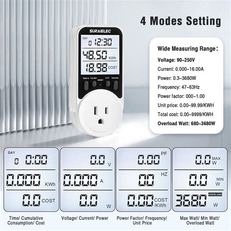 Suraielec Watt Meter Plug In Socket Power Meter 90v