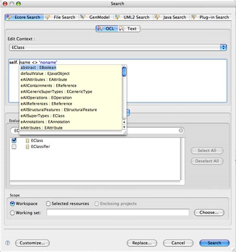 emf search ecore integration eclipsepedia