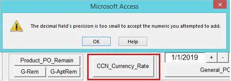 Ms Access 2013 The Decimal Fields Precision Is Too Small To Accept The