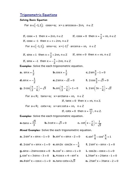 Trigonometric Equations Pdf Trigonometric Functions Rotation