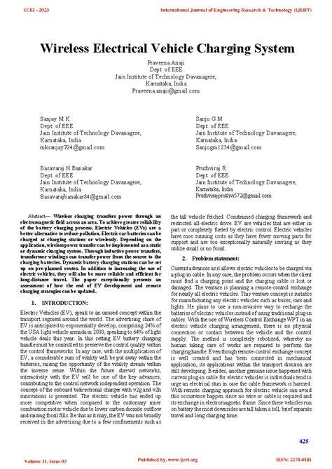 Wireless Electrical Vehicle Charging System Ijertconv 11is05074 Wireless Electrical Vehicle