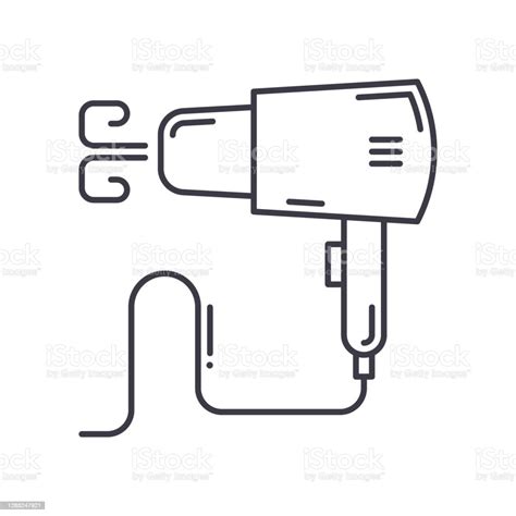 블로우 드라이어 개념 아이콘 선형 절연 일러스트레이션 얇은 선 벡터 웹 디자인 기호 흰색 배경에 편집 가능한 스트로크가 있는 개요 개념 기호 개념에 대한 스톡 벡터 아트 및