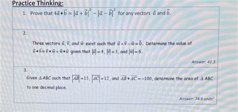 Solved 1 Prove That 4a∙b ∣a B∣2−∣a−b∣2 For Any Vectors A