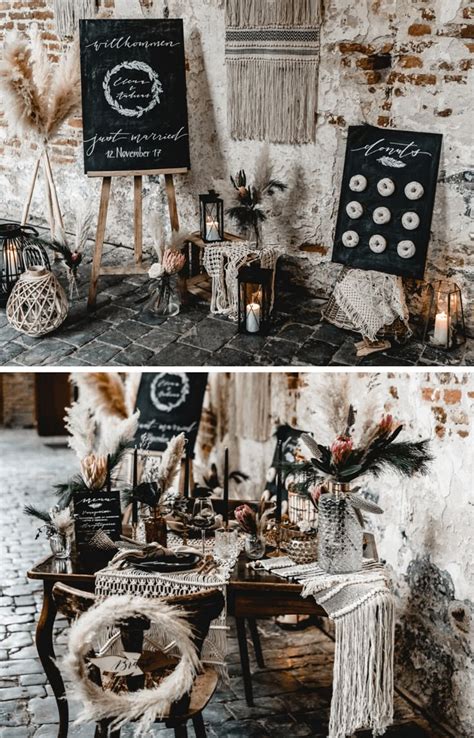 Dramatic Black Boho Hochzeit Mit Pampasgras Hochzeitskiste Boho Hochzeit Wedding Boho