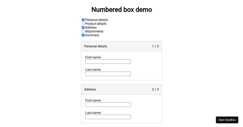 React Numbered Boxes Codesandbox