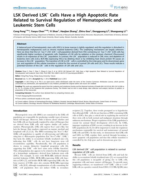 Pdf Lsk Derived Lsk Cells Have A High Apoptotic Rate Related To