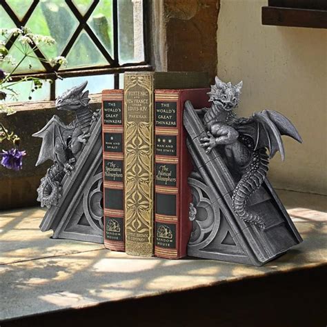 Impiar Castle Dragon Gothic Decor Decorative Bookend Statues 8 Inch Set