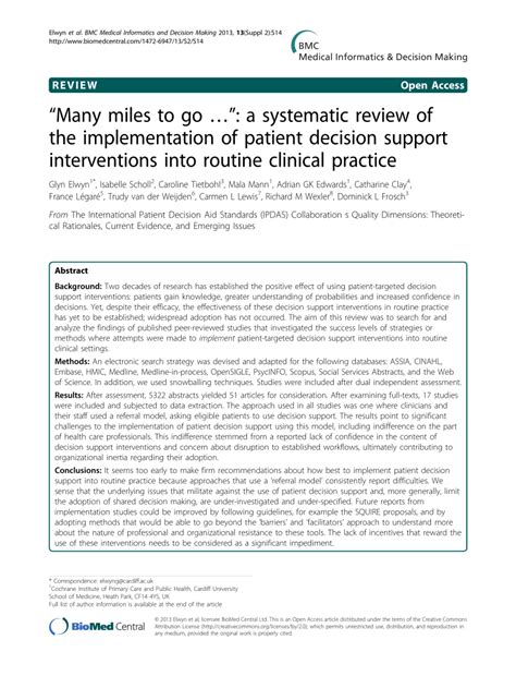 (PDF) The implementation of patient decision support interventions into routine clinical ...