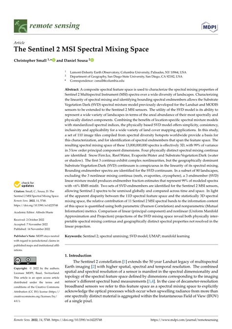 Pdf The Sentinel 2 Msi Spectral Mixing Space