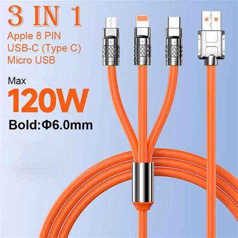 Fast Charging Data Cable 3 In 1 Lightning Type C And Micro Usb 6a 120w Makers Electronics