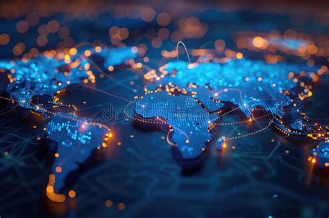 Glowing World Map With Highlighted Connections And Data Points On A