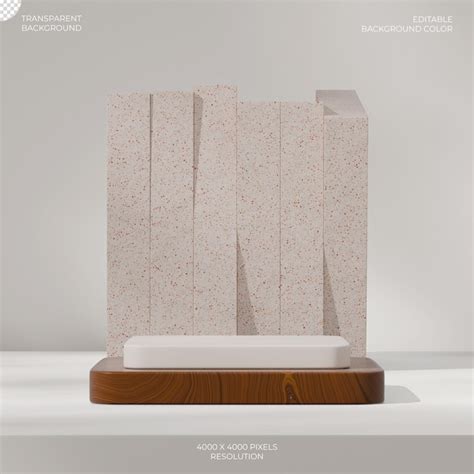 은 테라조 텍스처와 함께 사각형의 블록 모양의 베이지 포디움의 투명한 3d 렌더링 배경 프리미엄 Psd 파일