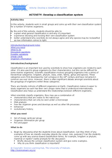 Develop A Classification System Activity Develop A Classification System Activity Idea In