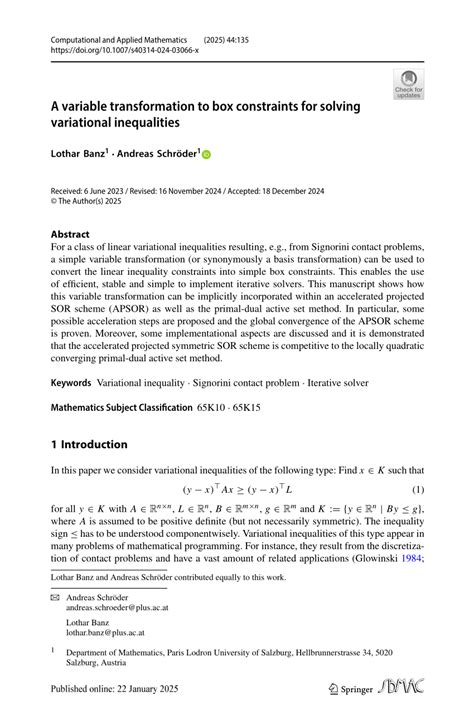 (PDF) A variable transformation to box constraints for solving variational inequalities