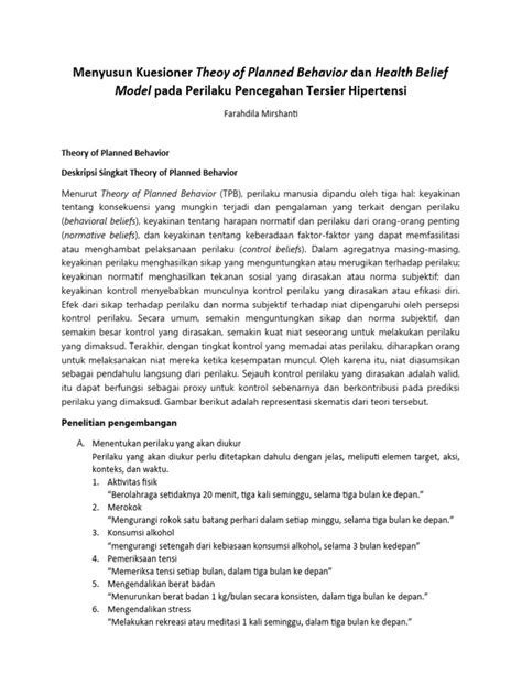 Menyusun Kuesioner Theoy Of Planned Behavior Dan Health Belief Model Pada Perilaku Pencegahan