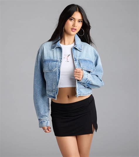 Cool Girl Zip Up Crop Denim Jacket And Windsor