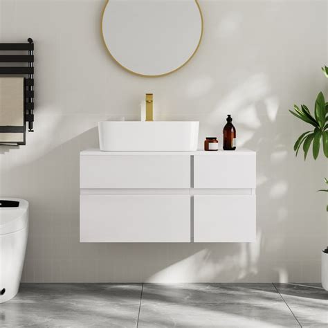 31 White Floating Bathroom Vanity With Ceramic Vessel Sink｜homary