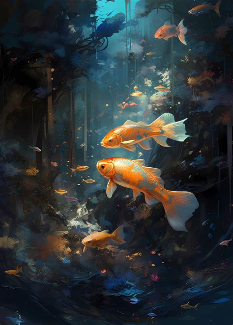 Koi Fish Unreal Poster Picture Metal Print Paint By Crimson Walker