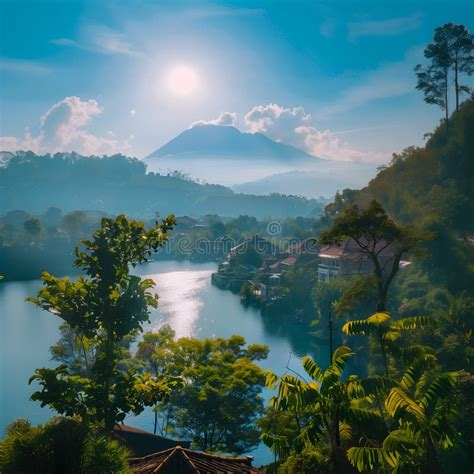 River Running Through Mountain Range Generated Ai Image Stock