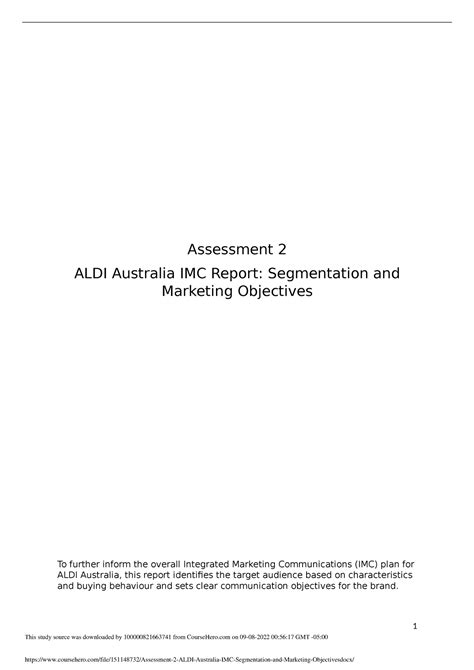 Assessment 2 Aldi Australia Imc Segmentation And Marketing Objectives Assessment 2 Aldi