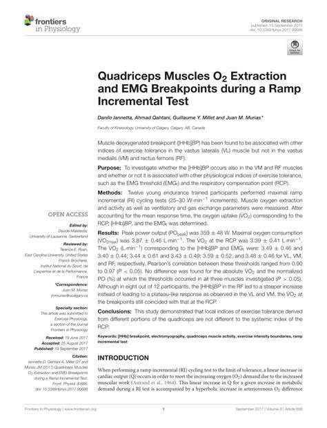 Pdf Quadriceps Muscles O2 Extraction And Emg Breakpoints During A Ramp Incremental Test
