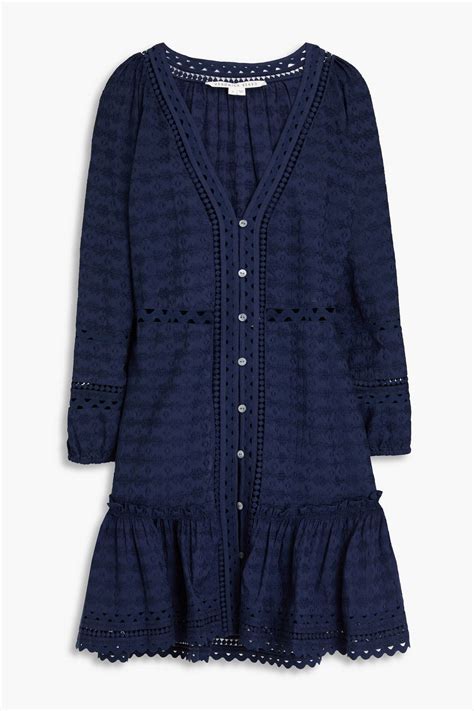veronica beard daeja embroidered cotton mini dress in blue endource