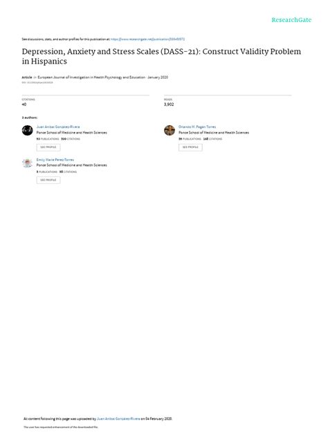 Depression Anxiety And Stress Scales Dass 21 Construct Validity